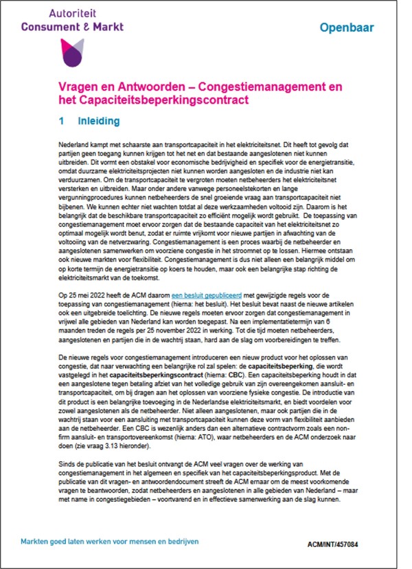 ACM FAQ Congestiemanagement en capaciteitsbeperkingscontracten - VEMW ...